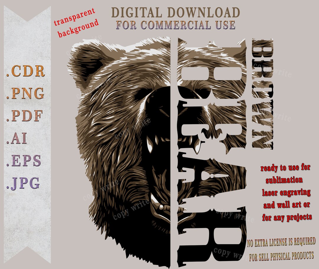 Brown Bear Sublimation Design With Transparent Background, Bear Image ...