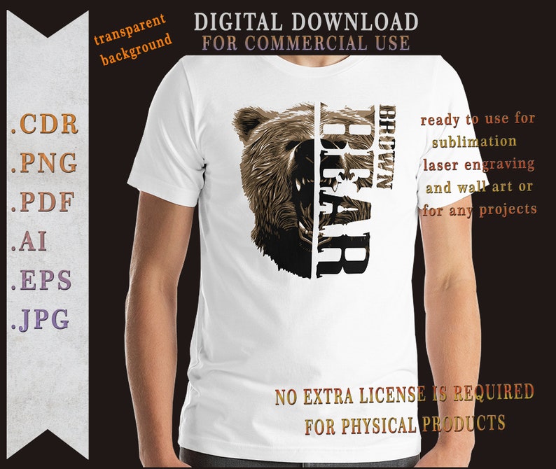 Brown Bear Sublimation Design With Transparent Background, Bear Image ...