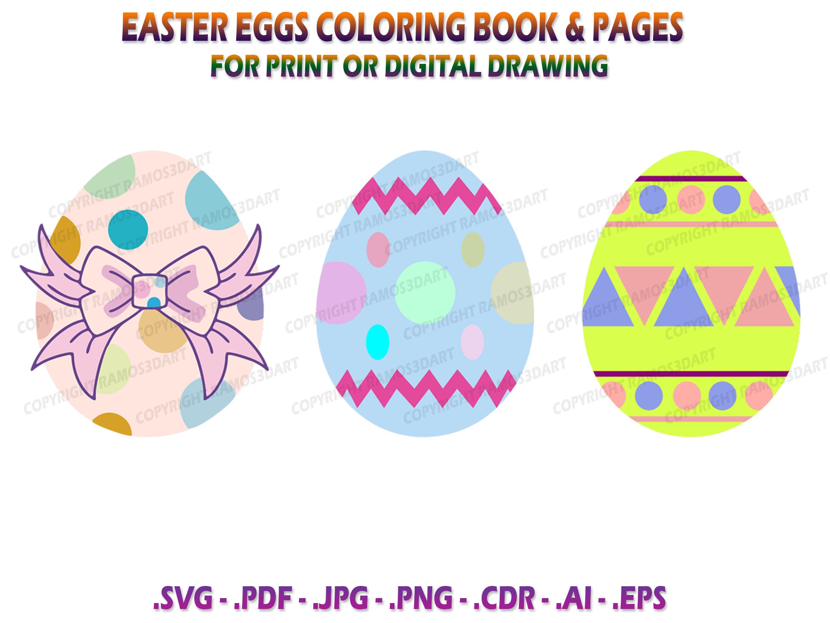 9 Different Easter Eggs and 6 Color Wheels, Easter Coloring Book and ...