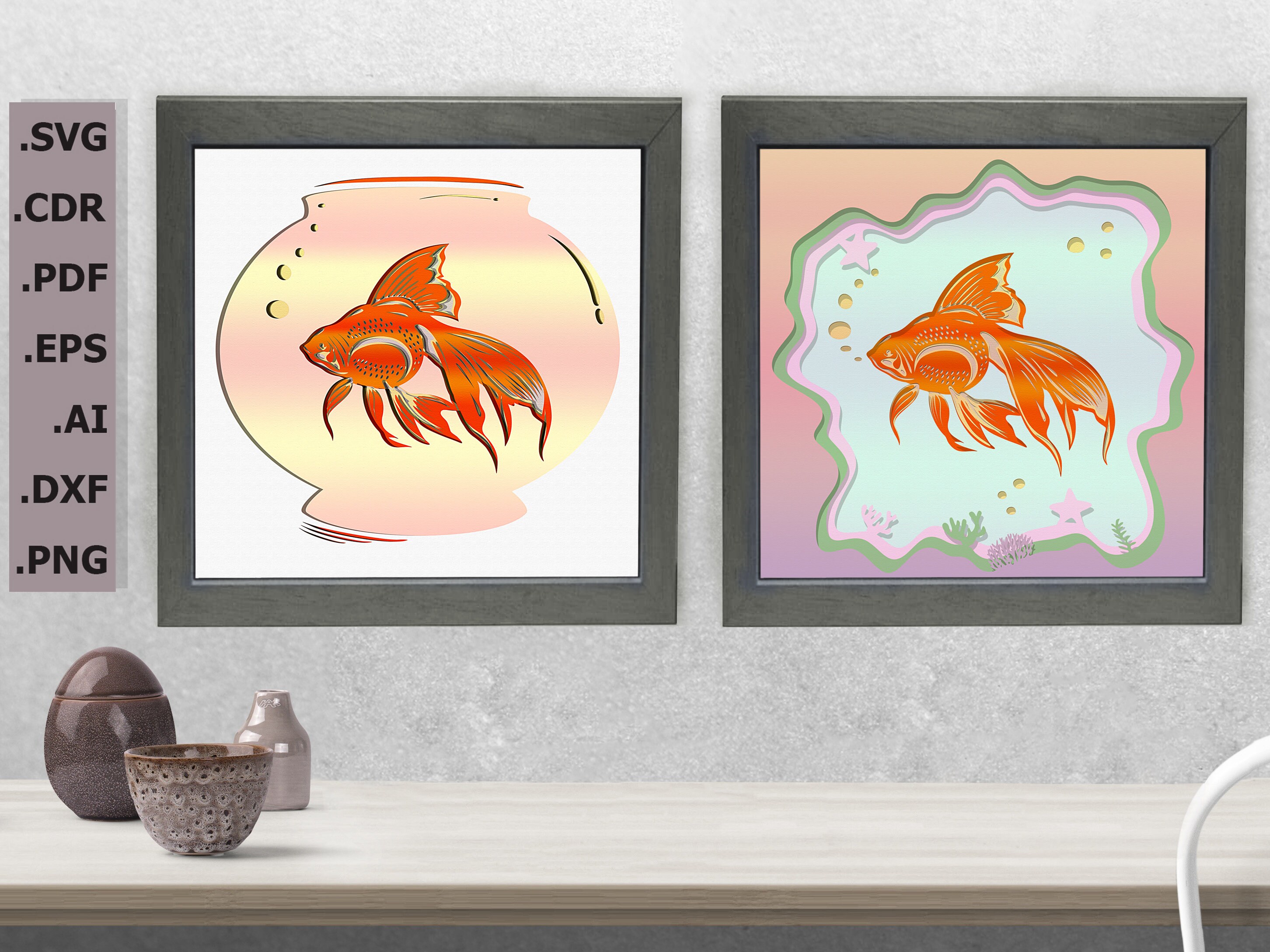 Multilayer Goldfish Shadow Light Box, Files SWG .studio Files for ...