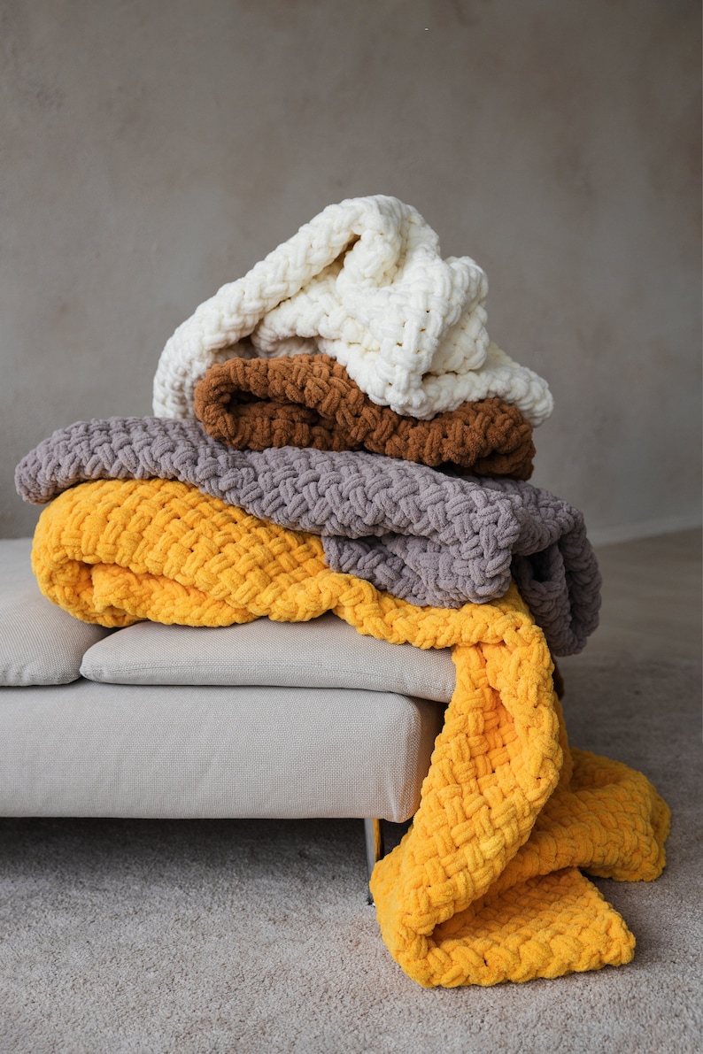 Chunky Knit Yellow Blanket: Cozy Micro-polyester Plaid Throw - Etsy