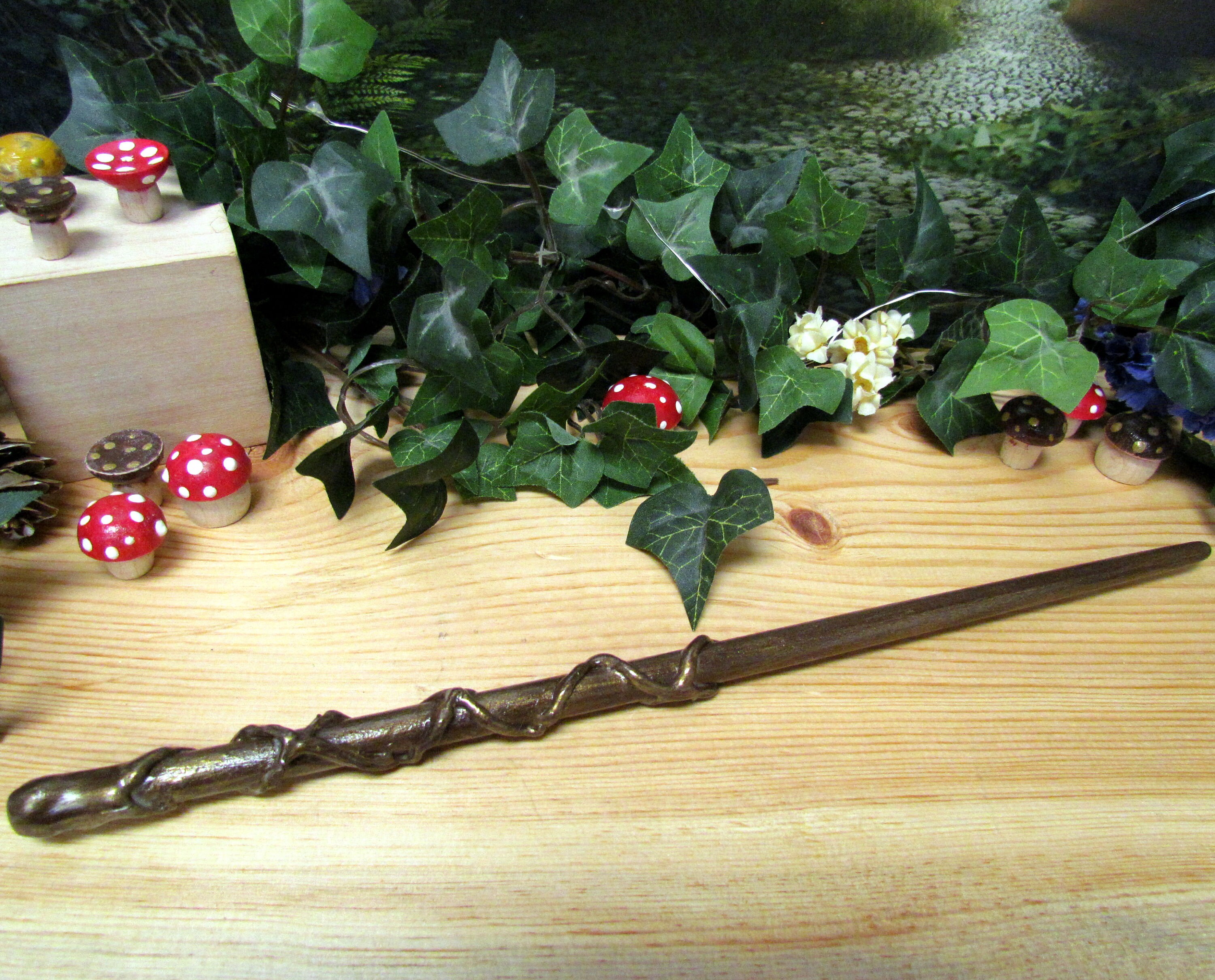 Magic Wand Brown and Gold Elf Wand Cosplay Witch Wand | Etsy