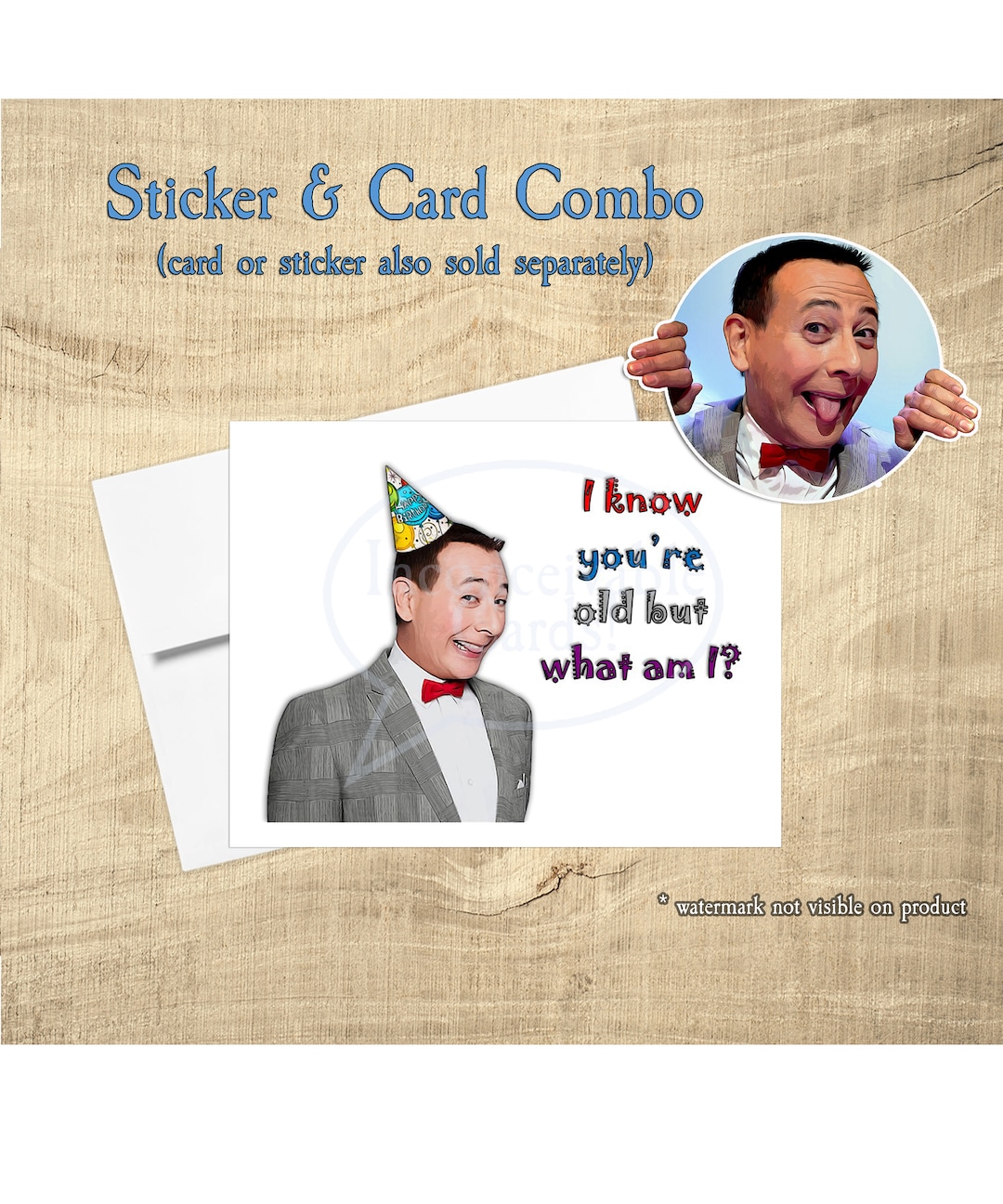 Funny Pee Wee Birthday Card and Sticker COMBO Cute Happy Birthday Card ...