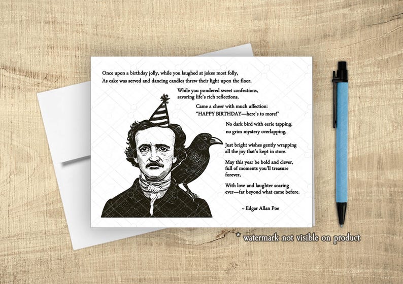 Edgar Allan Poe Birthday Card – Gothic Literary Parody Greeting - Etsy
