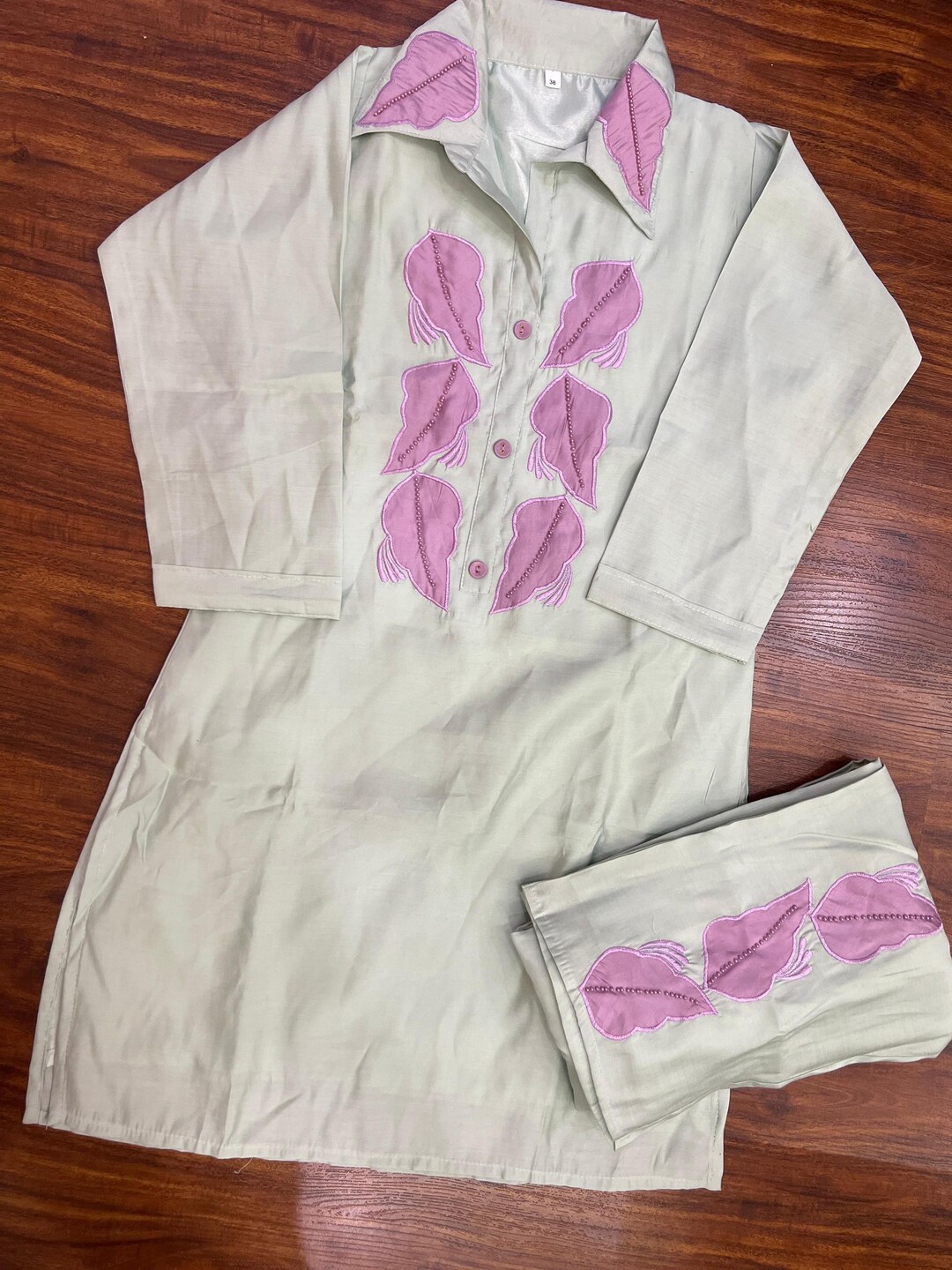 Floral Muslin Kurti Set: Embroidered Salwar Kameez Co-ord - Etsy