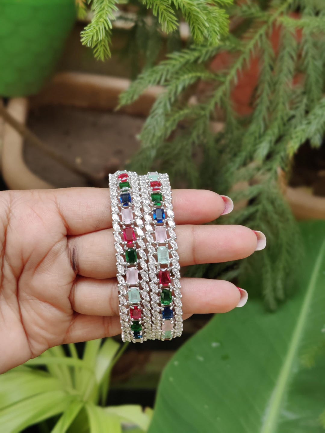 Buy American Diamond in Multi Color Bangle/cz Diamond Silver Bangle/set ...