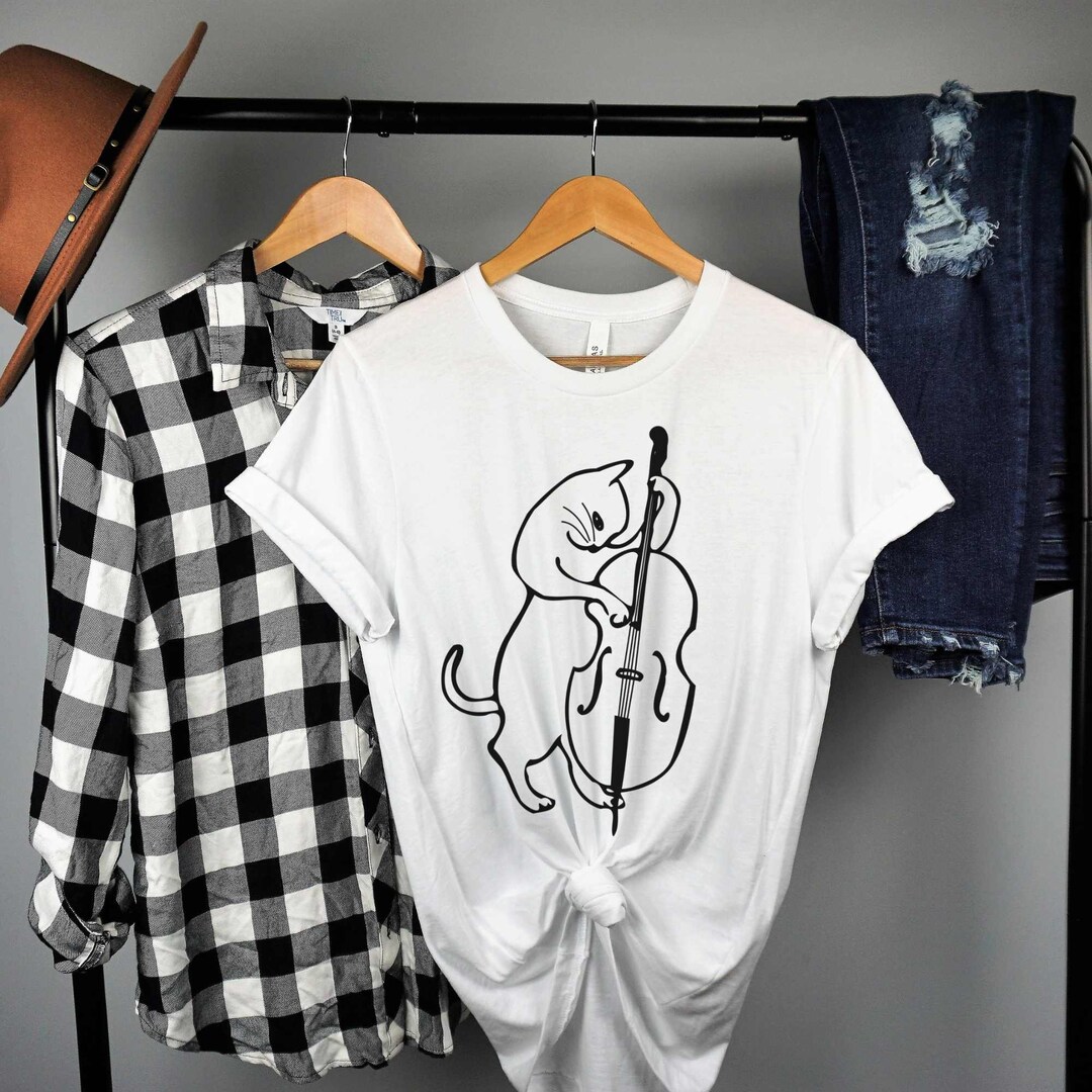 Cat Playing Double Bass Shirt, I Love Cats and Double Bass Shirt, Women ...