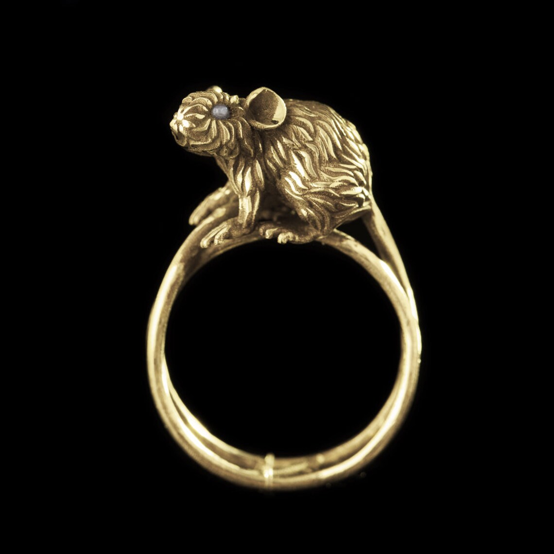 Mouse Rat 18kt Gold and Pearl Animal Ring - Etsy