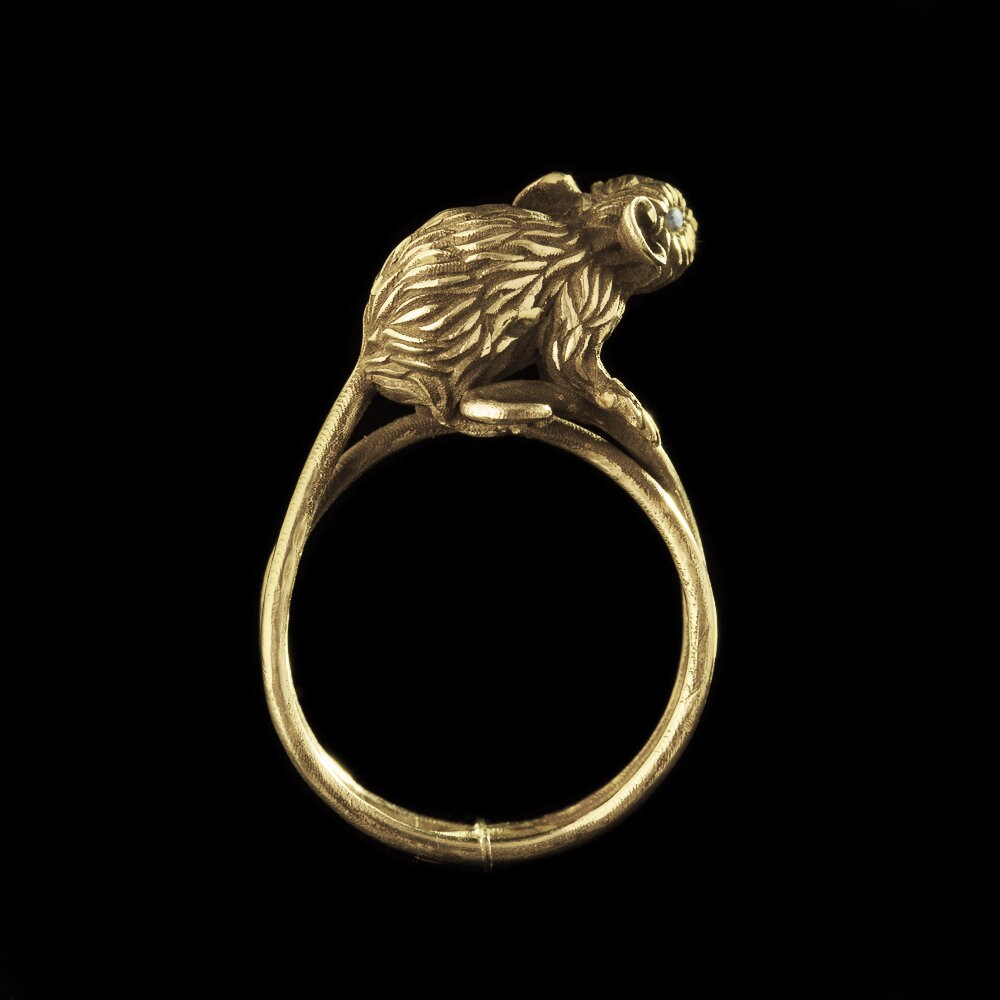 Mouse Rat 18kt Gold and Pearl Animal Ring - Etsy