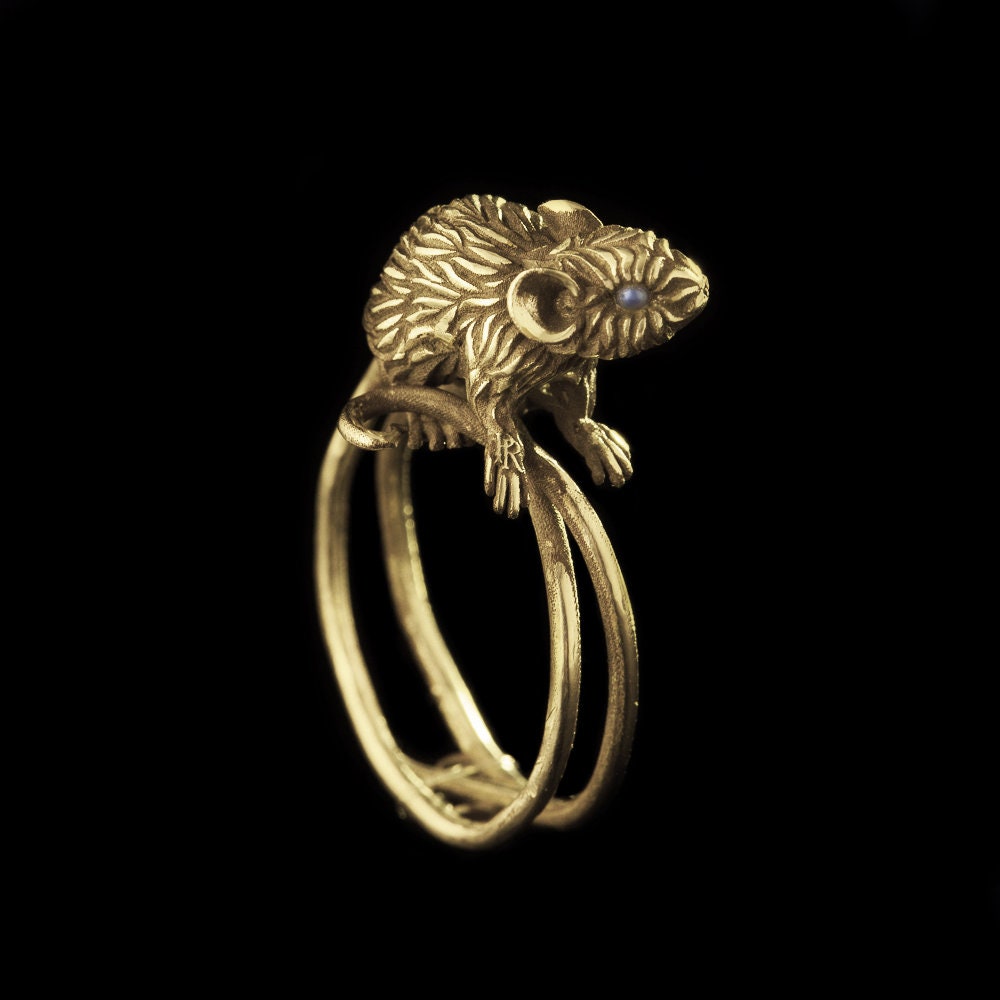 Mouse Rat 18kt Gold and Pearl Animal Ring - Etsy