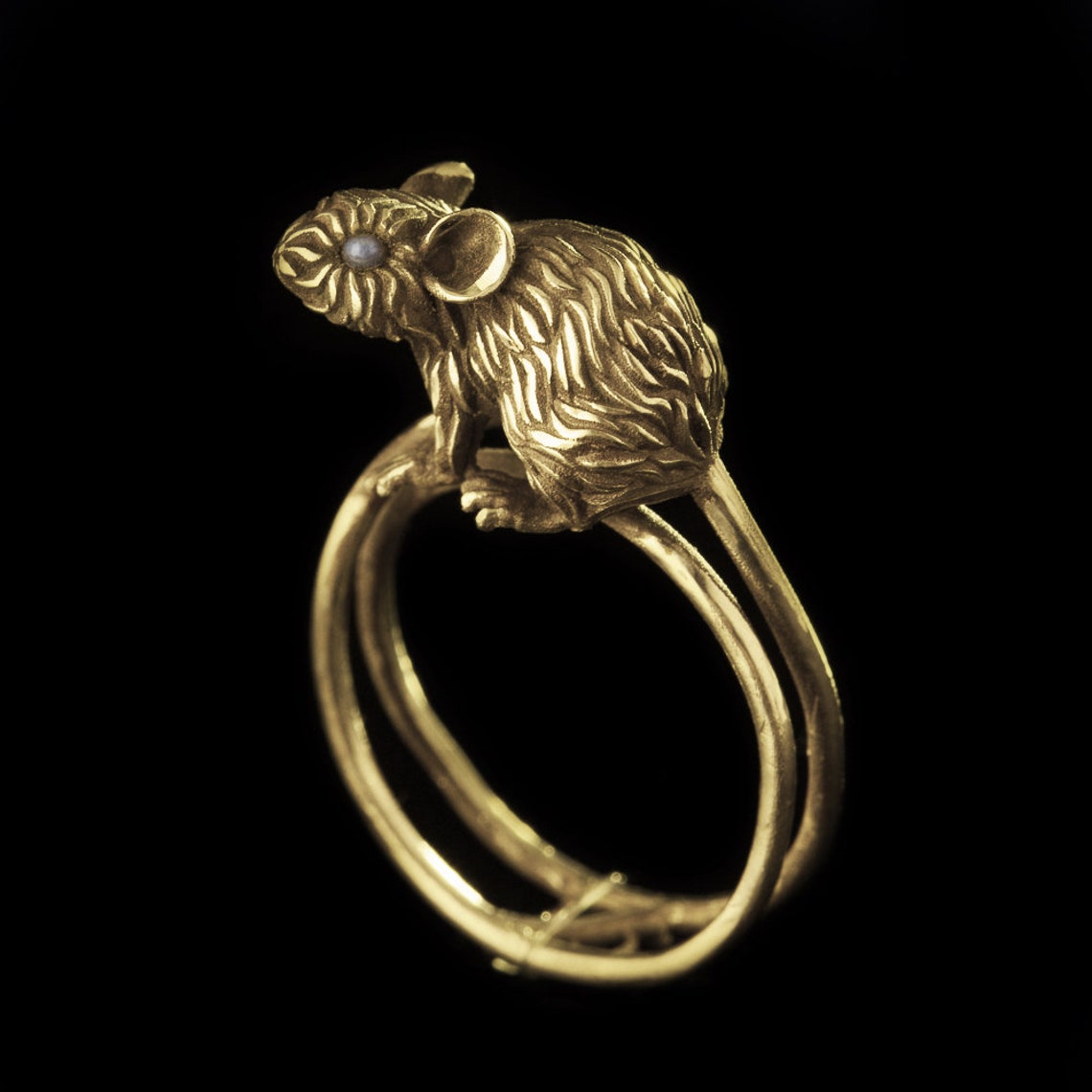 Mouse Rat 18kt Gold and Pearl Animal Ring - Etsy