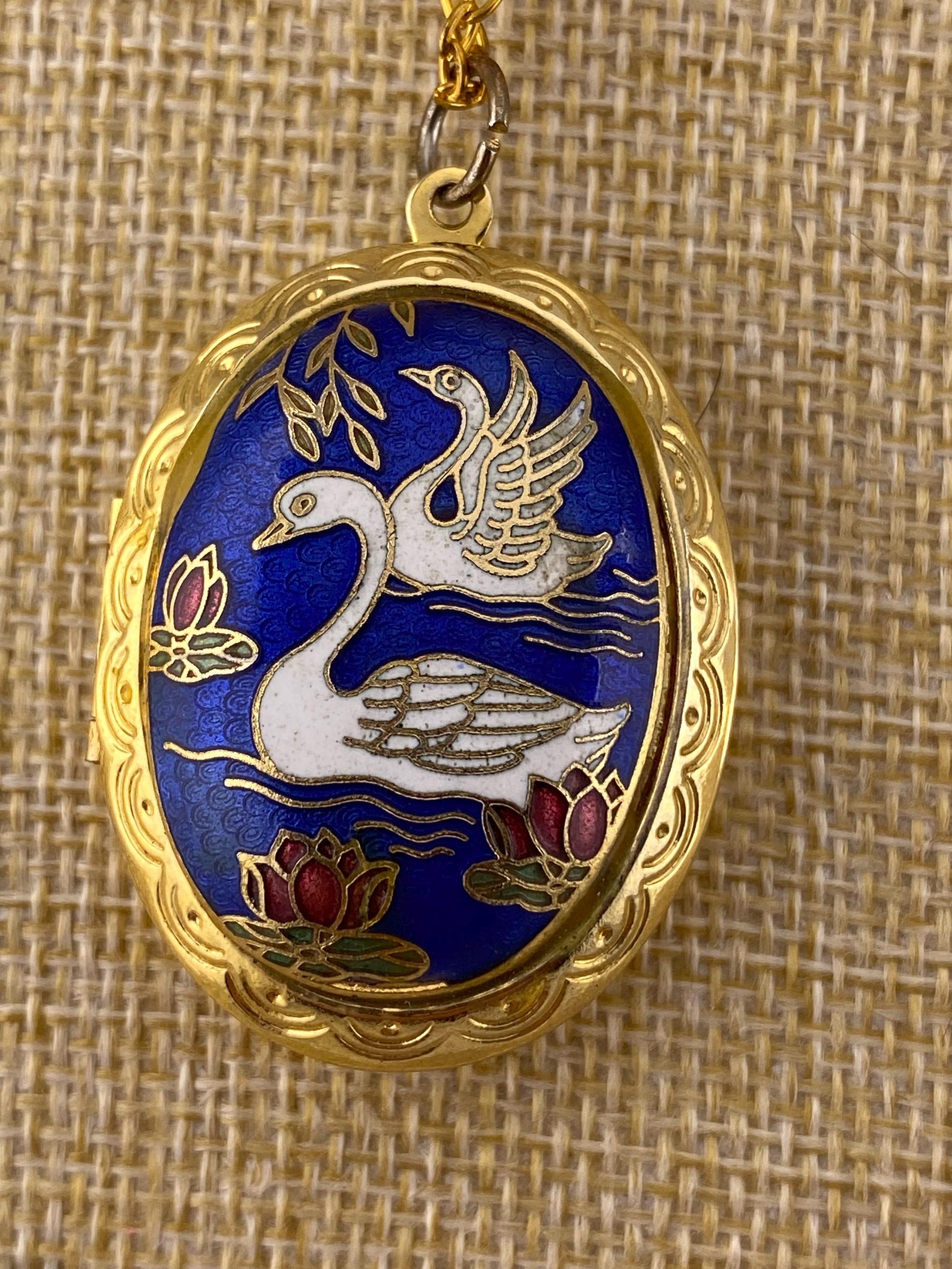 Vintage Cloisonné Blue Enamel White Swans Locket Necklace. 24 - Etsy