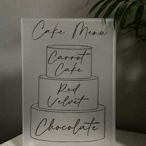 Cake Menu, A5 Acrylic Sign, Personalised Wedding Cake Sign, Birthday ...