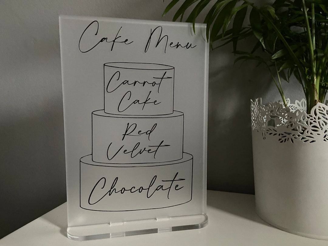 Cake Menu, A5 Acrylic Sign, Personalised Wedding Cake Sign, Birthday ...
