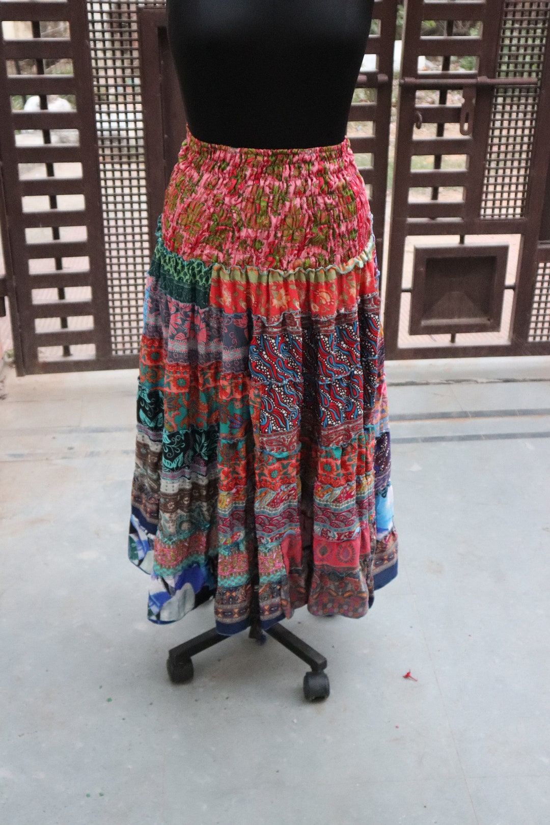 Patchwork Maxi Skirt, Long Floral Tiered Boho Skirt - Etsy