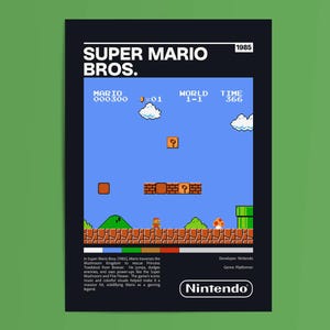 Super Mario Bros. Game Poster Digital Print | Nintendo Video Game ...