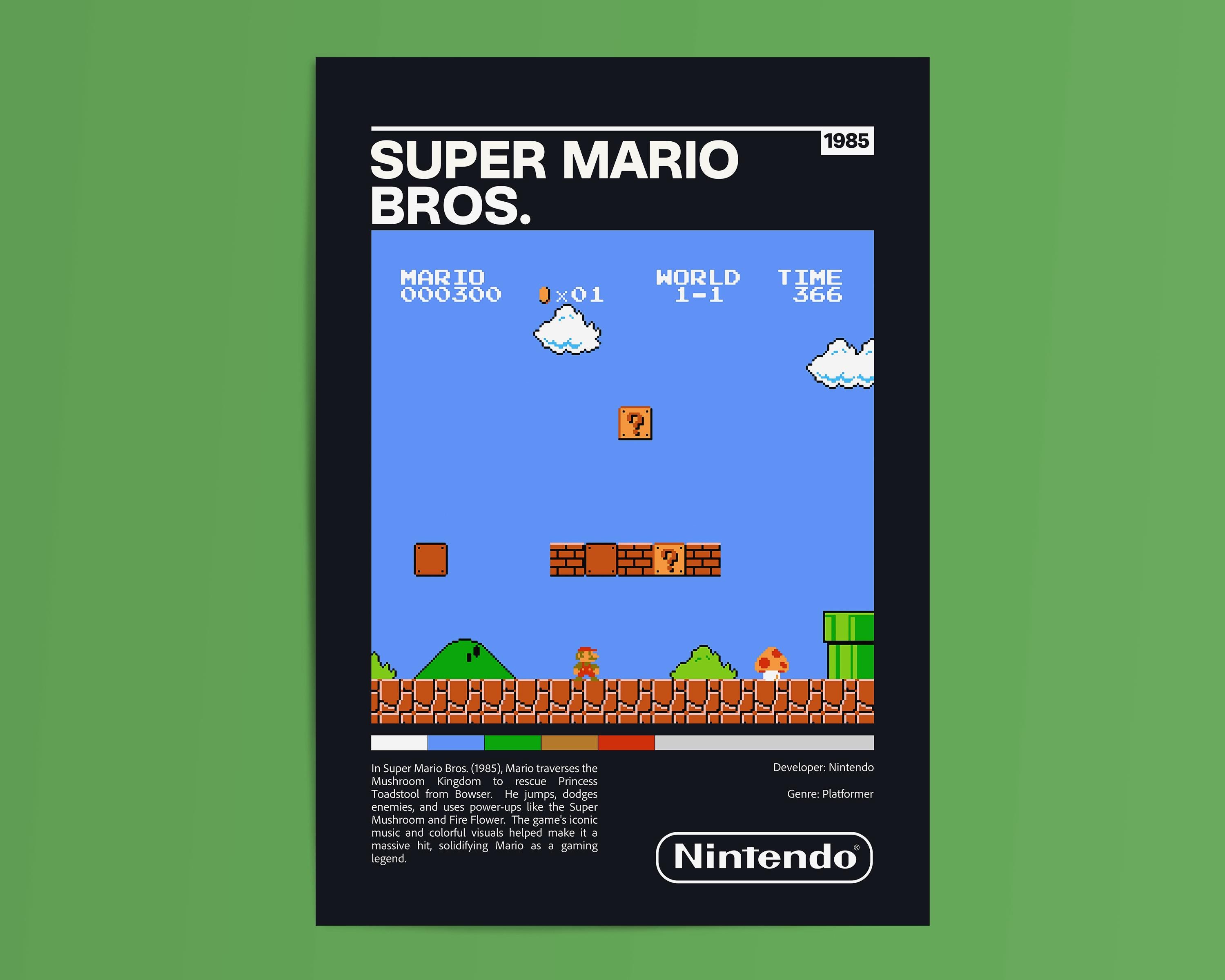 Super Mario Bros. Game Poster Digital Print Nintendo Video Game Retro ...