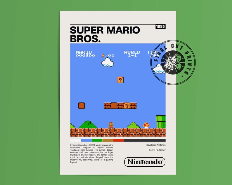 Super Mario Bros. Game Poster Digital Print | Nintendo Video Game ...