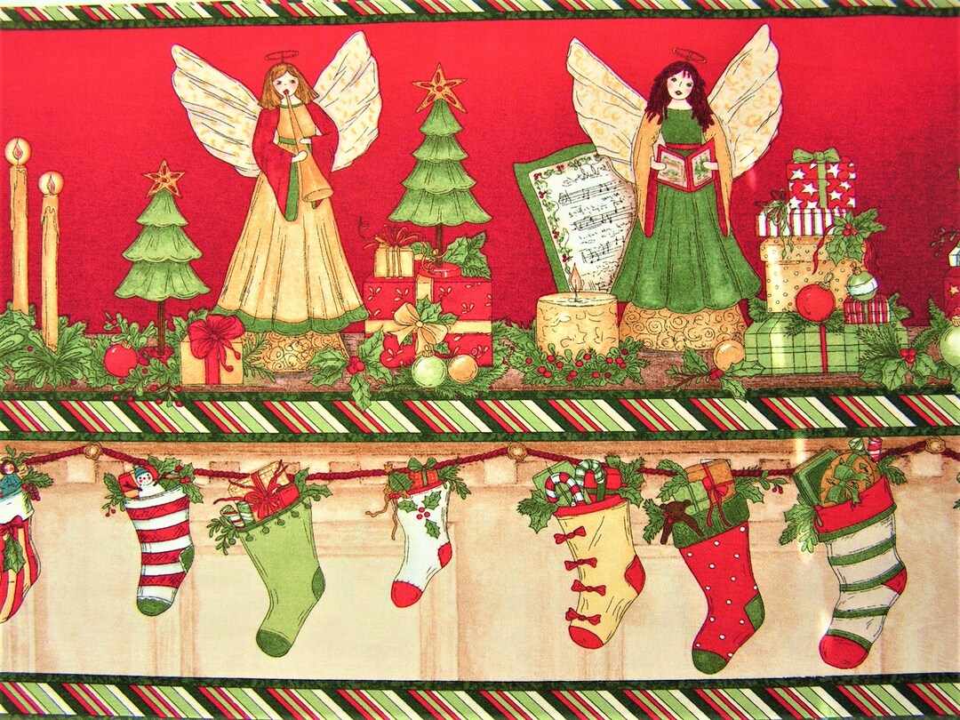 Rare choir of Angels Christmas Angels Border Stripes Style Quilt Cotton ...
