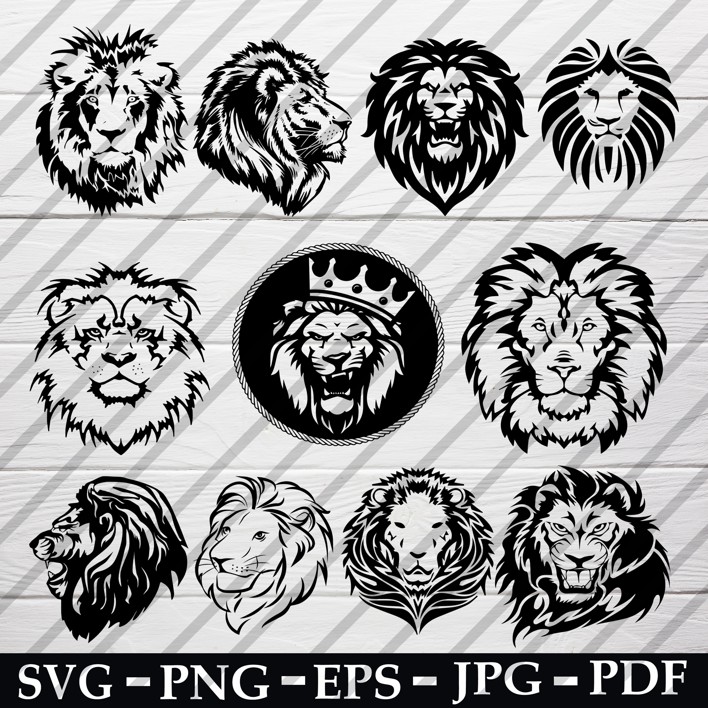 León Svg Leones Svg Bundle Digital Animal Face King Lion - Etsy España