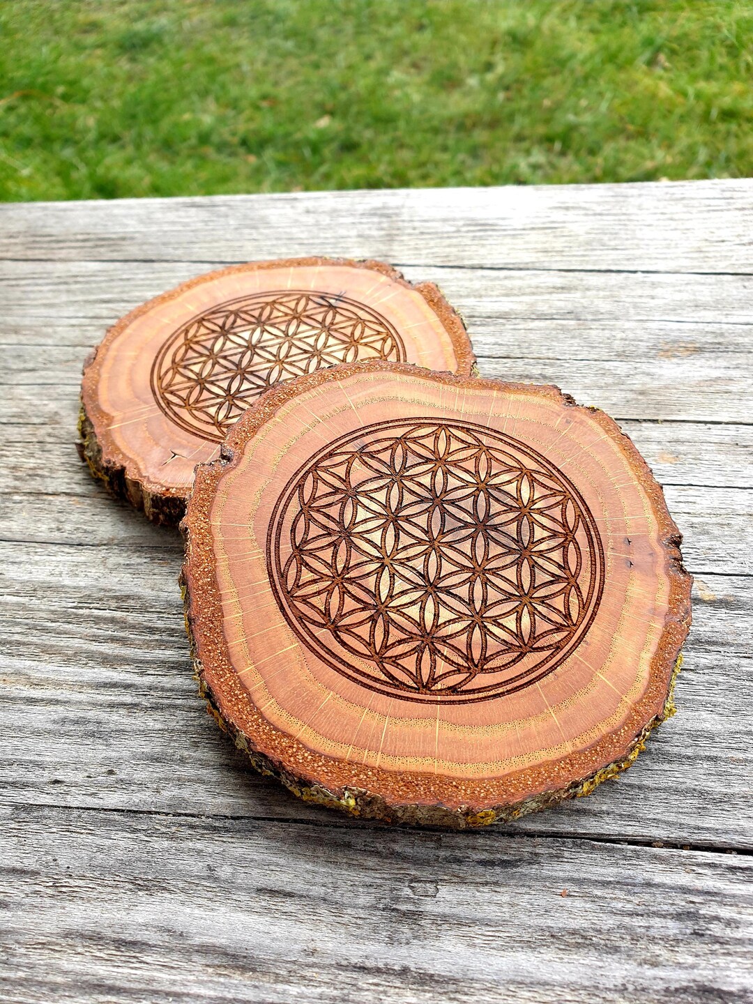 Coaster Set Wood Bamboo Cork Slate Stone Individual Engraving Flower of ...