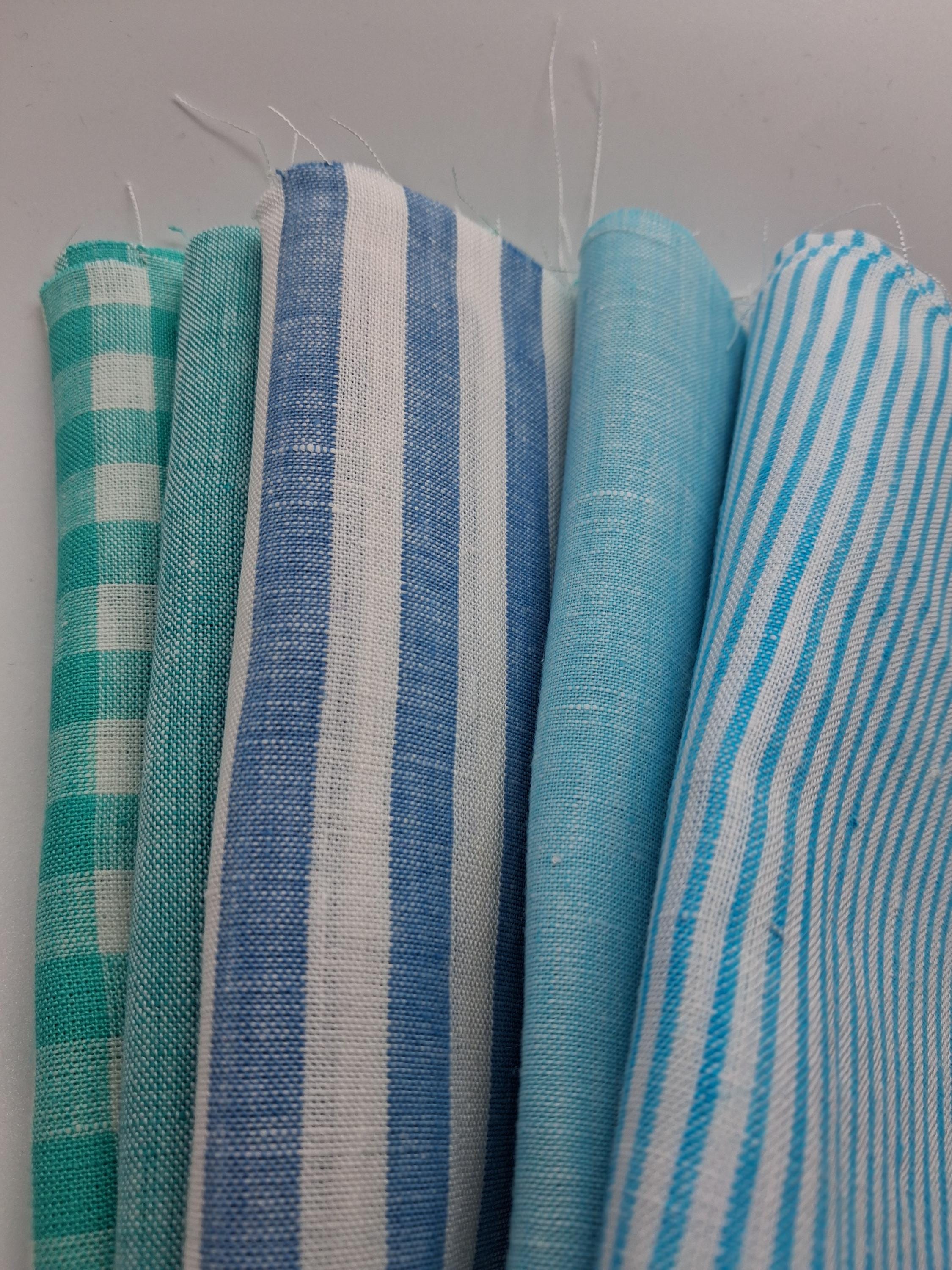 Irish Linen Fabric Remnants – Blue Green Stripe Check Craft Material ...