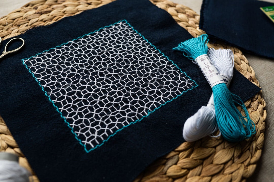 Sashiko Coin Embroidery Kit, Japanese Fabric Beginner Kit - Etsy