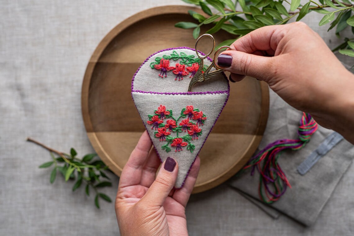 Floral Scissor Keeper DIY Kit | Linen Fuchsia Flower Embroidery Pack - Etsy