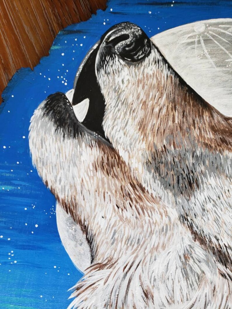 Howl at the Moon - Wolf Howling Moon Acrylic Painting on Wood - Etsy