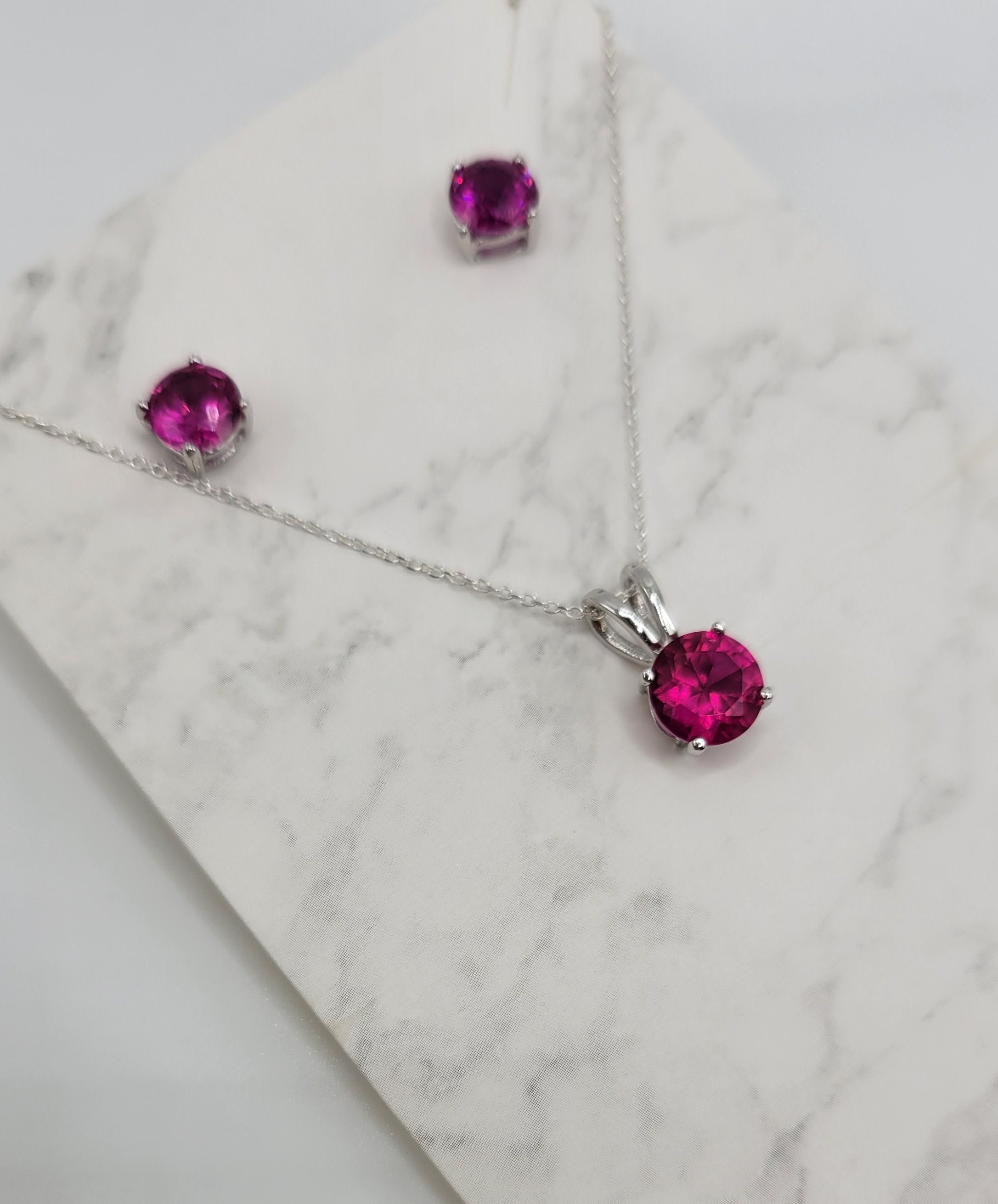 Ruby Jewelry Set, Ruby Necklace and Earrings Set, Ruby Round Cut ...