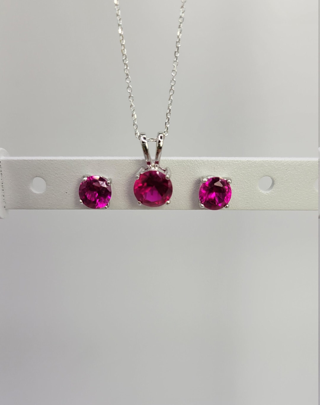 Ruby Jewelry Set, Ruby Necklace and Earrings Set, Ruby Round Cut ...