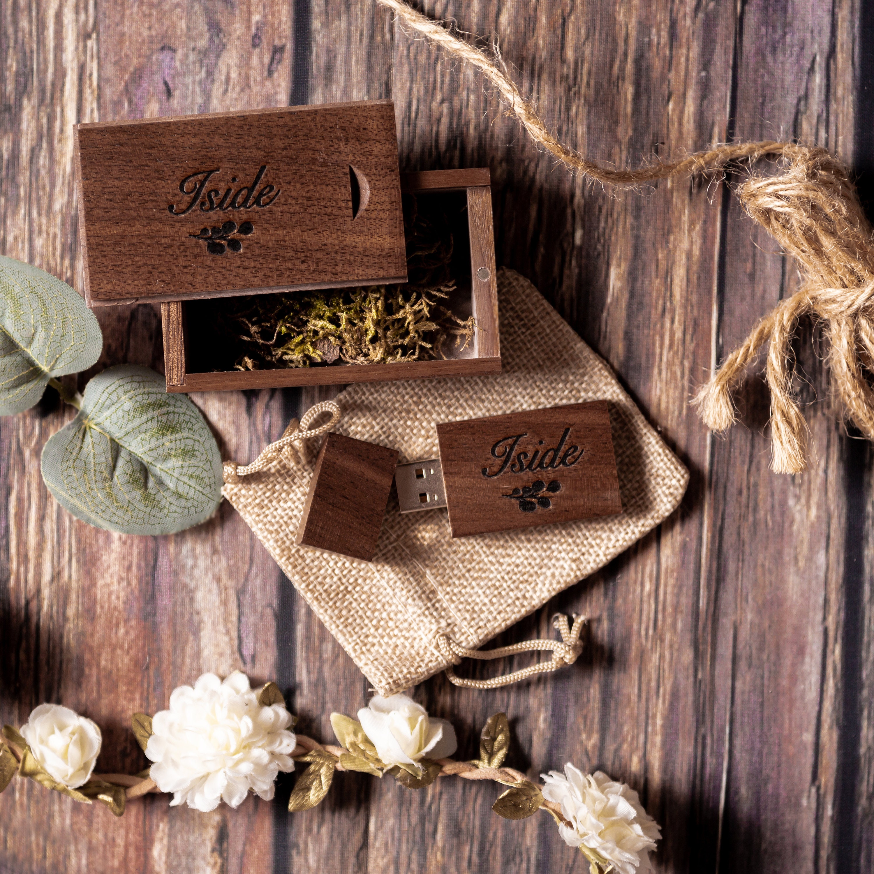 Box USB Stick Wooden Flash Drive Personalized Engraving 32GB in Walnut ...