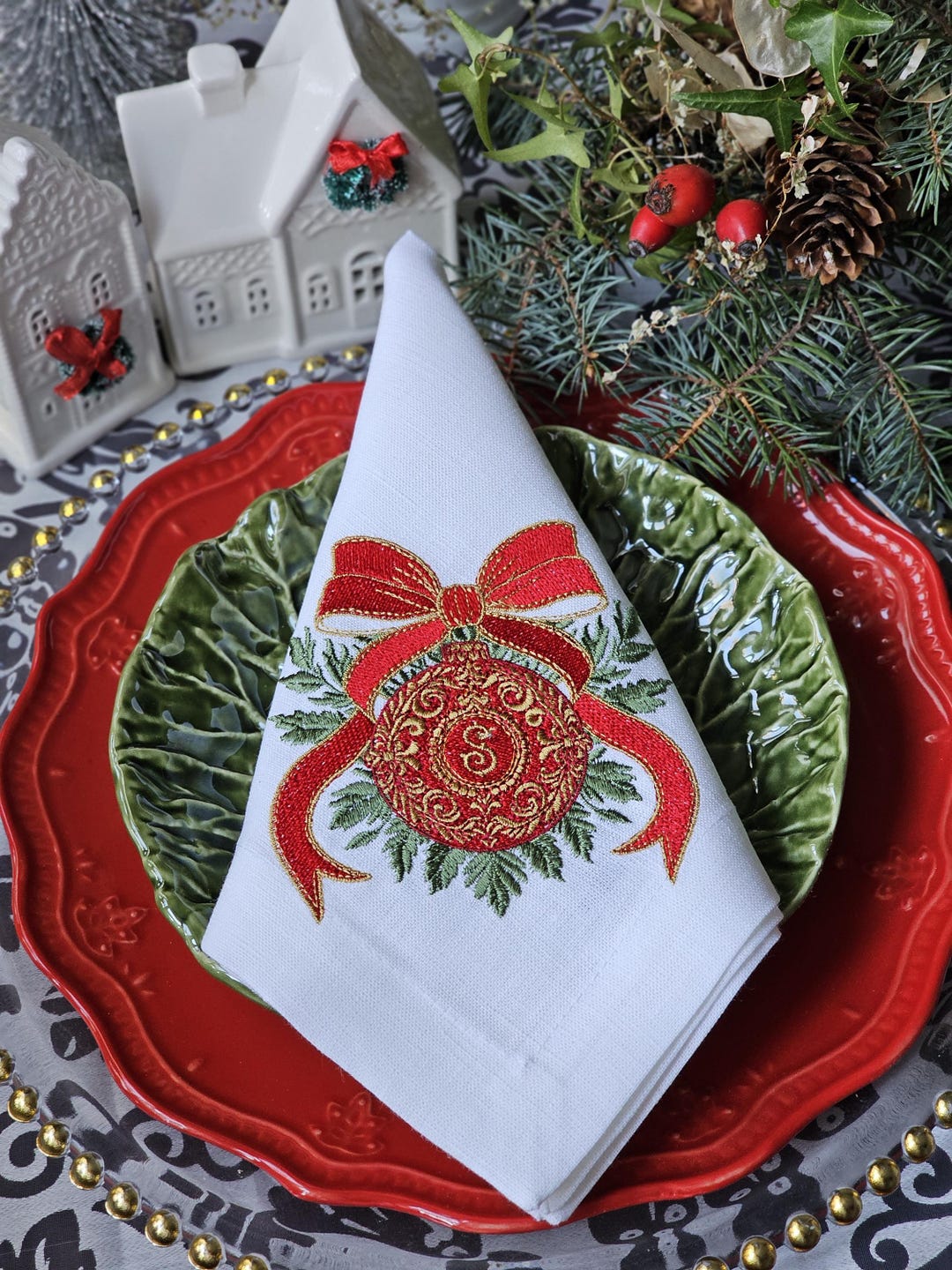 Christmas Embroidered Napkins Personalized, Monogrammed Holiday Napkins ...