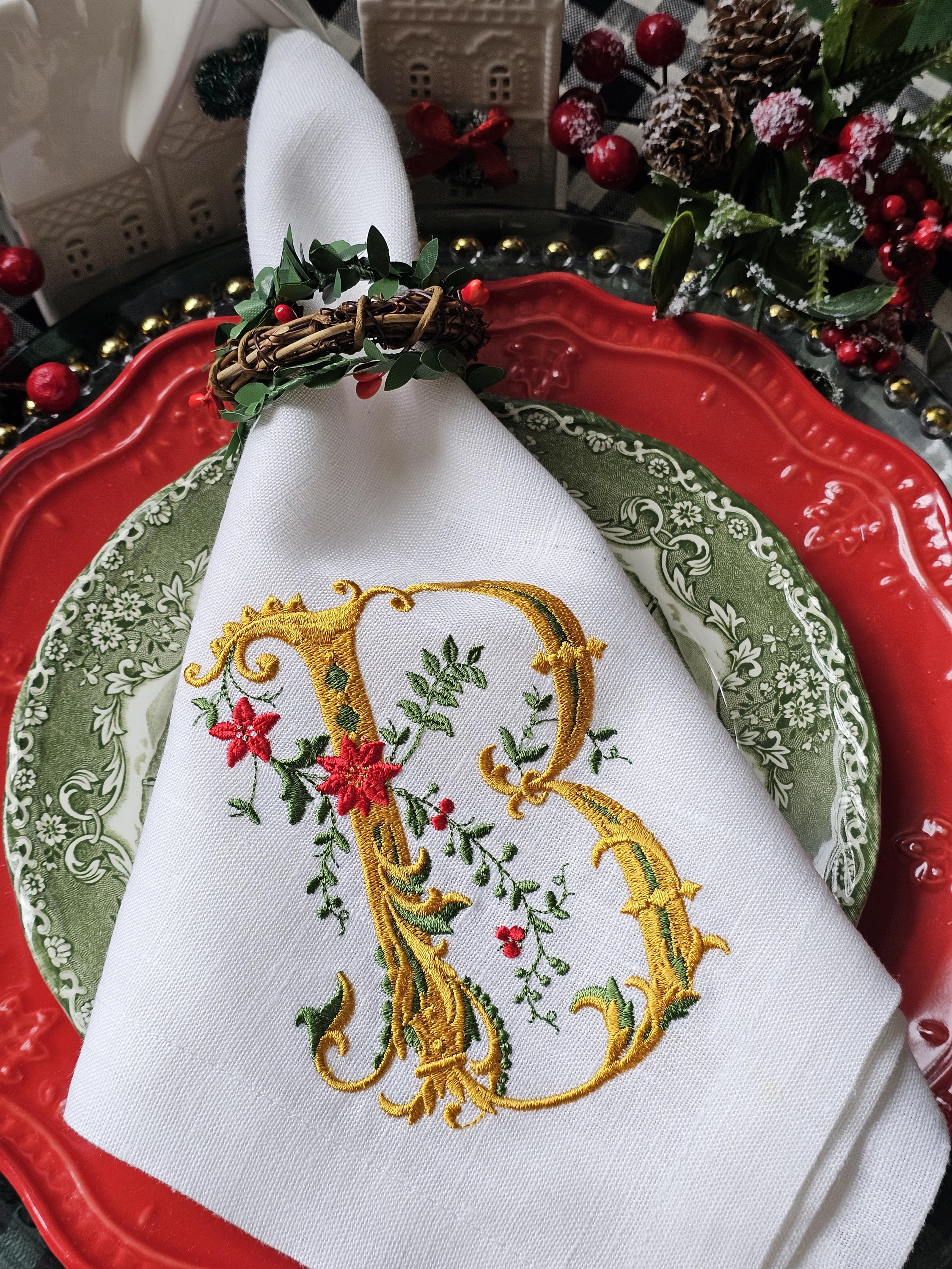 Monogrammed Christmas Napkins: Embroidered Linen Holiday Table ...