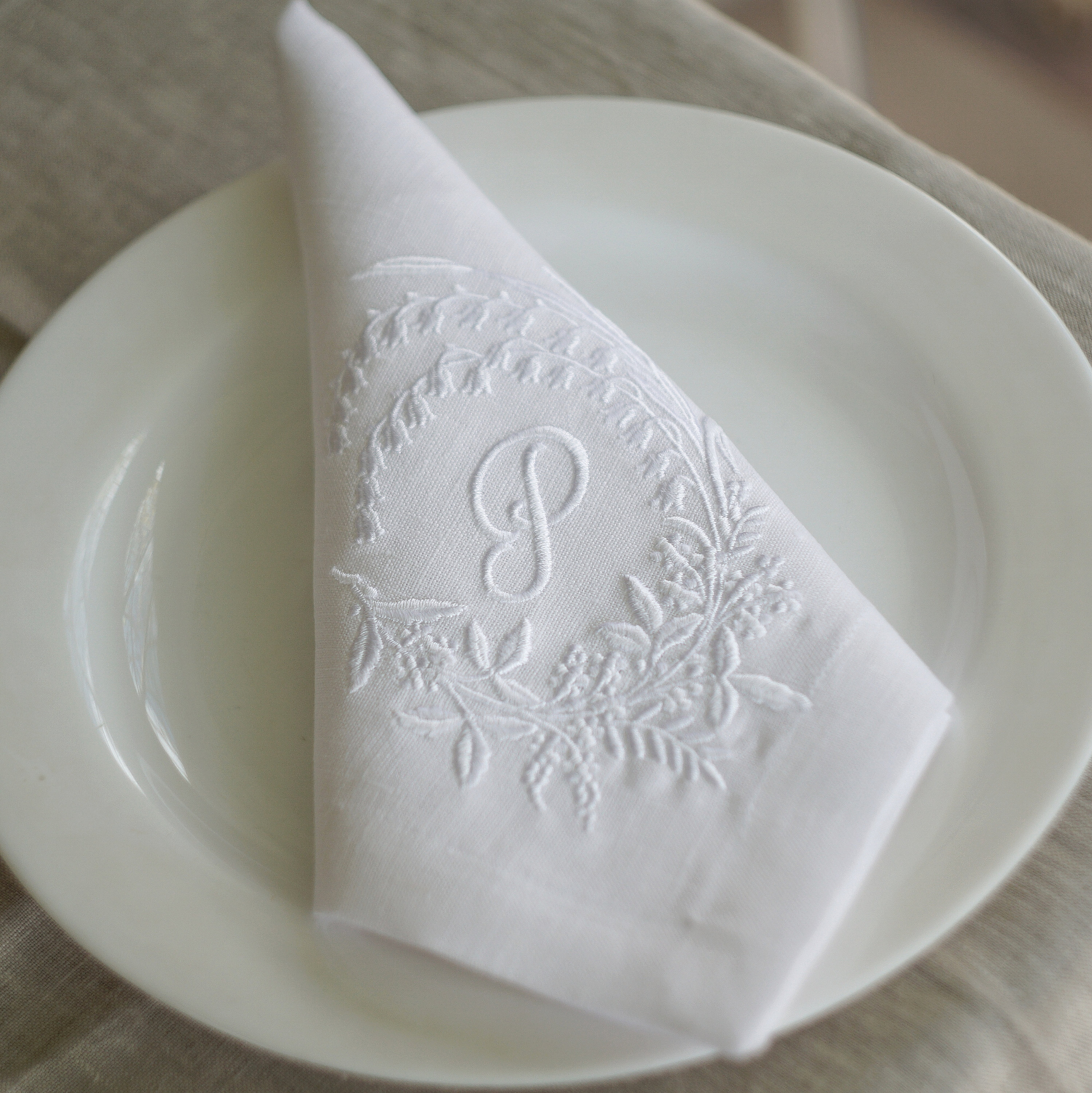 White Personalized Embroidery on a White Napkin Monogrammed - Etsy