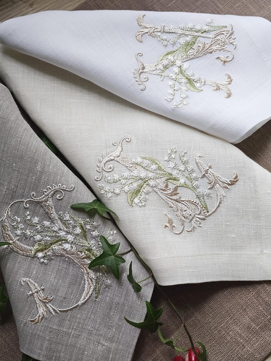 Embroidered Linen Napkins: Lily of the Valley, Spring Decor - Etsy