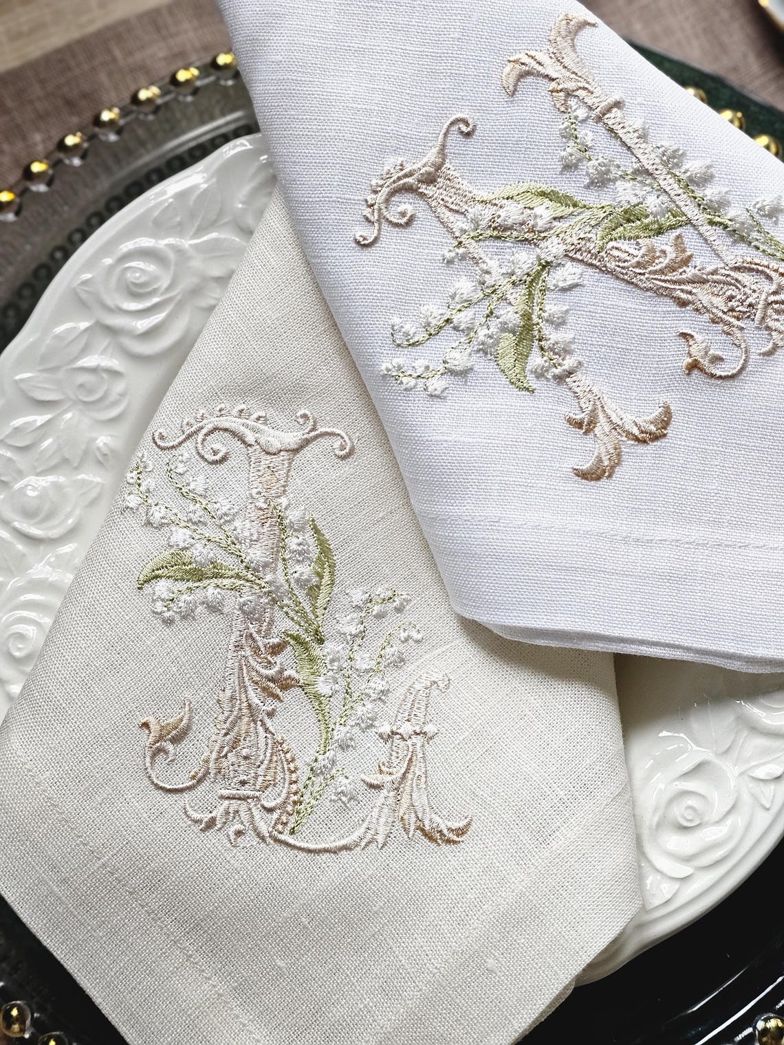 Embroidered Linen Napkins: Lily of the Valley, Spring Decor - Etsy
