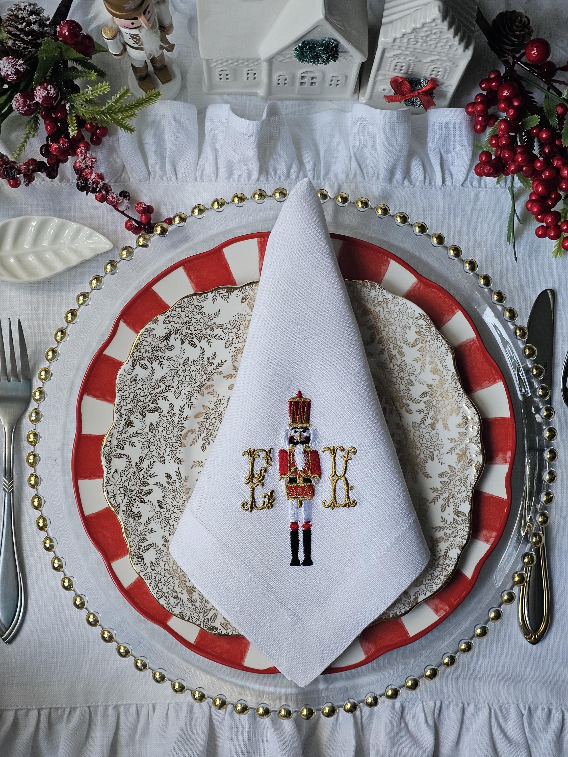 Embroidered Nutcracker Linen Napkin: Monogrammed Christmas Table ...