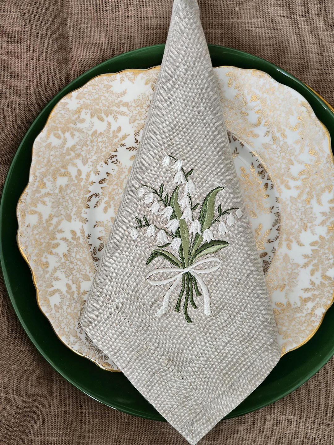 Embroidered Linen Napkin: Lily of the Valley Spring Decor - Etsy