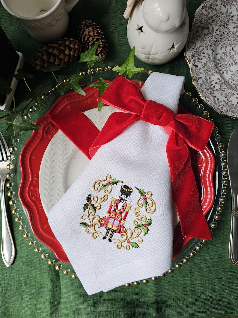 Embroidered Nutcracker Linen Napkin: Monogrammed Christmas Table ...