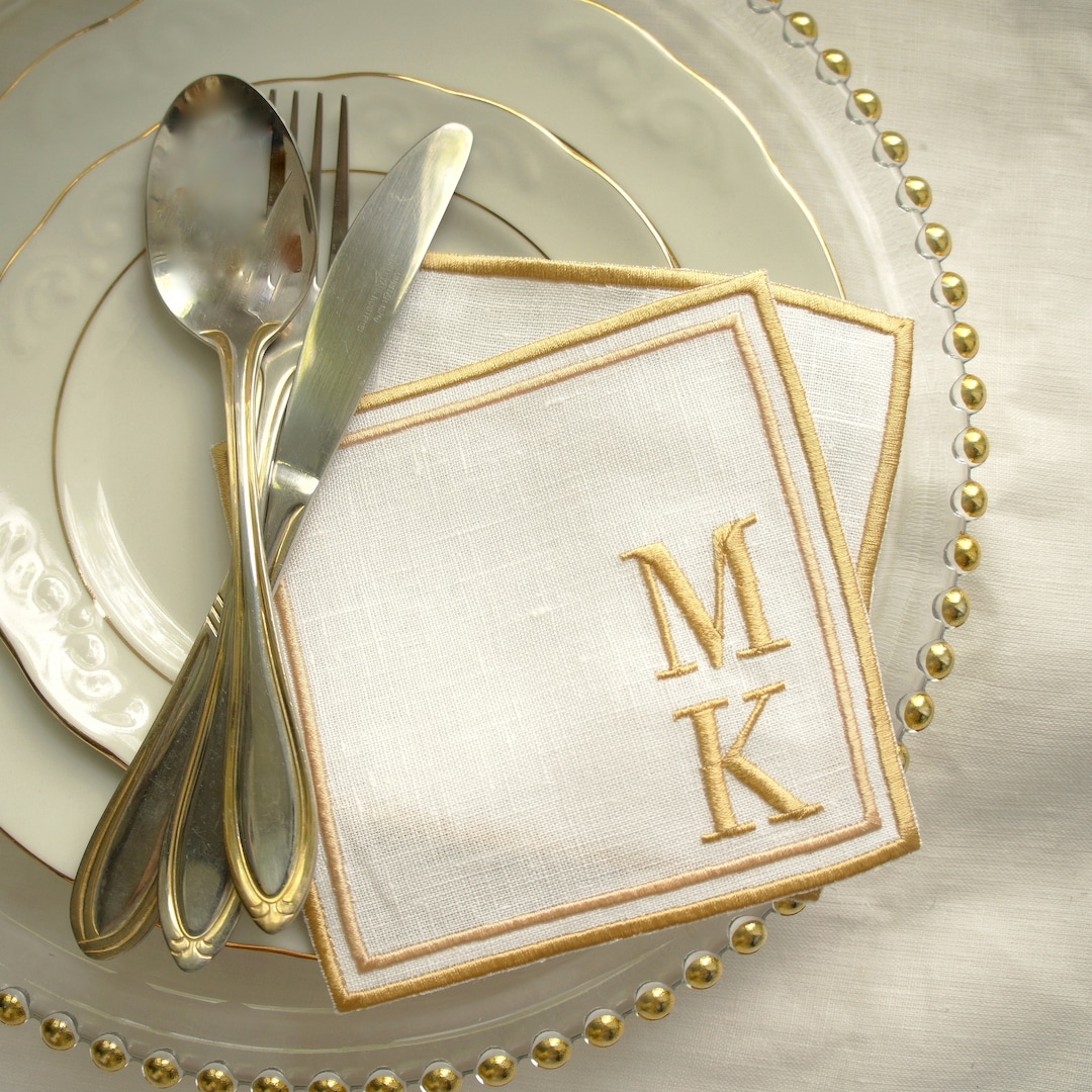 Monogrammed Linen Cocktail Napkins: Personalized Embroidery, Wedding ...