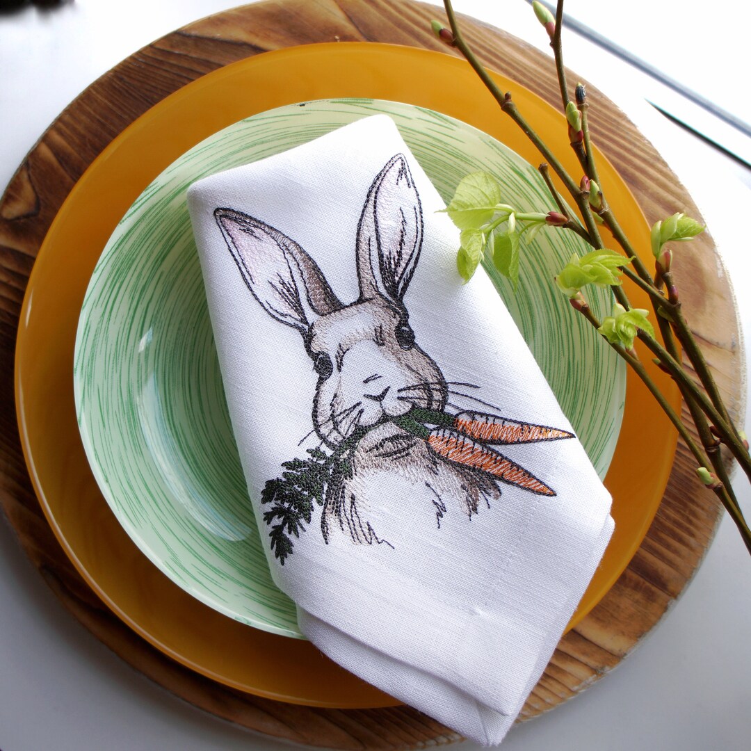 Easter Bunny Napkins, Embroidered Rabbit Napkins, Dinner Napkins ...