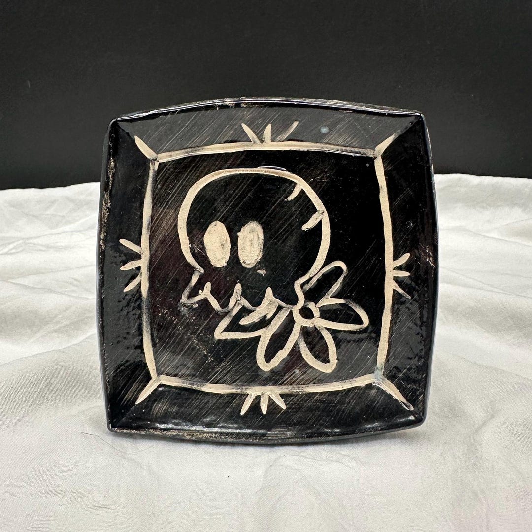 Skull Sgraffito Ceramic Dish - Etsy