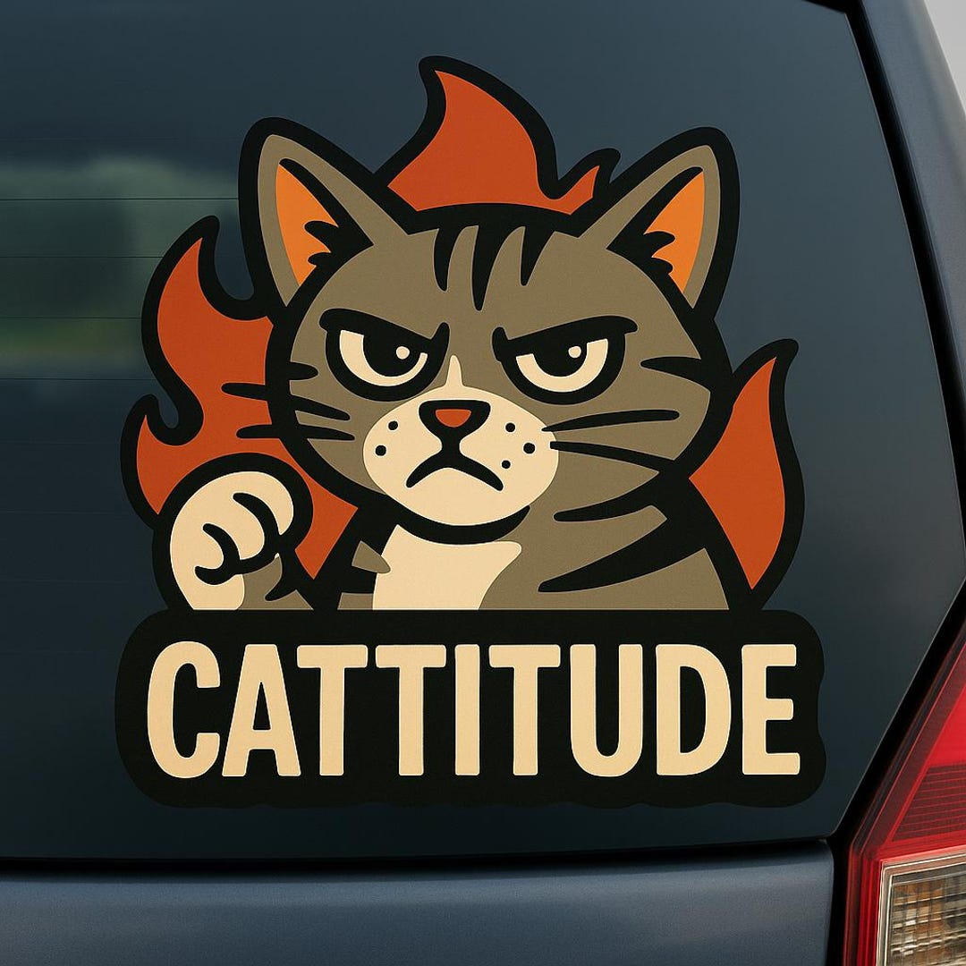 Cattitude Cat Decal - Funny Feisty Kitty Vinyl Sticker - Etsy