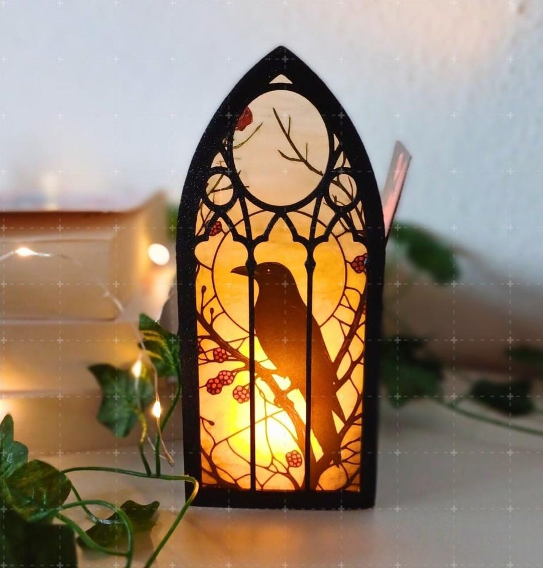 Luminous Booknook Raven Gothic Book Corner Decoration for the Bookshelf ...