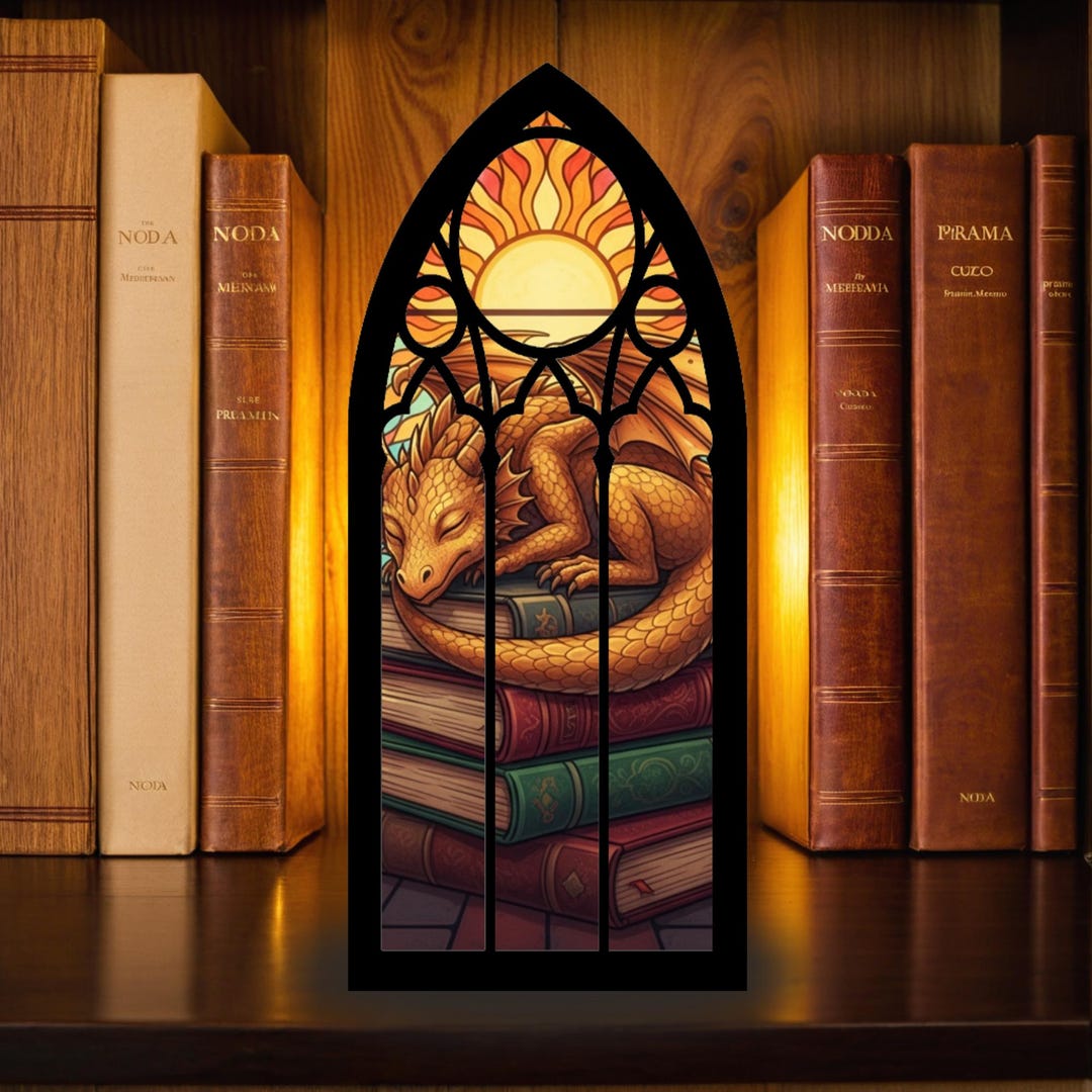 Illuminated Booknook Fantasy Dragon With Light, Gothic Window Style ...