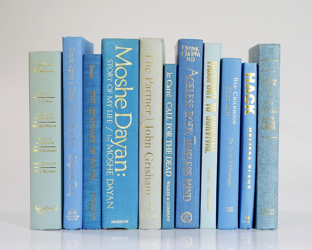 Books for Decoration - Blue Modern Book Set Light Blue Books Gold Font ...