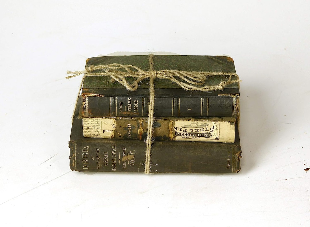 Ultra Distressed Books Stacked and Bound With Twine (3 Tier, Deep Night ...