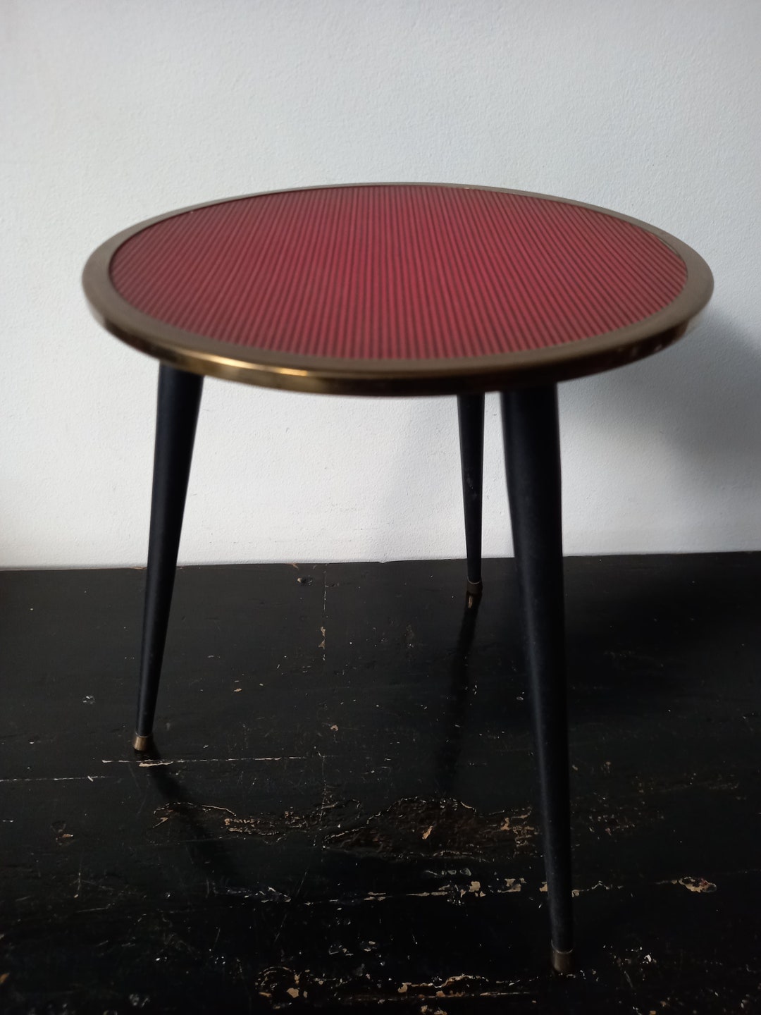 Mid Century Modern Design Compact 1950s Metal Low Round Tripod Side ...