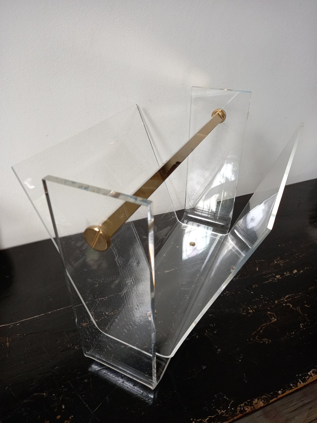 Mid Century Modern French David Lange Lucite&brass Design Magazine Rack ...